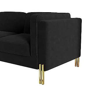 LostCat 94" Velvet Sofa, 94" Sofa Chesterfield Velvet Upholstered Mid-Century Modern Loveseat Couches Large Comfort Sofa, Three-seat Living Room Couch for Living Room Apartment, Black