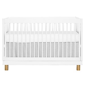 Evolur Loft Art Deco 3-in-1 Convertible Crib in White with Gold Hardware, Greenguard Gold Certified, 3 Mattress Height Settings, Features Rounded Spindles, Converts to Toddler Bed & Daybed