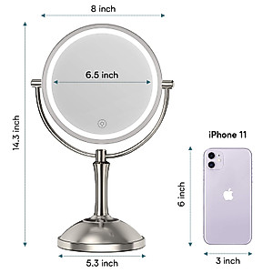 Gospire 8'' Lighted Makeup Mirror with Double Sided 1X/10X Magnification, [54 LED Lights & 3 Color Lighting & Adjustable Brightness] Touch Control Cosmetic Mirror [Rechargeable] Vanity Mirror