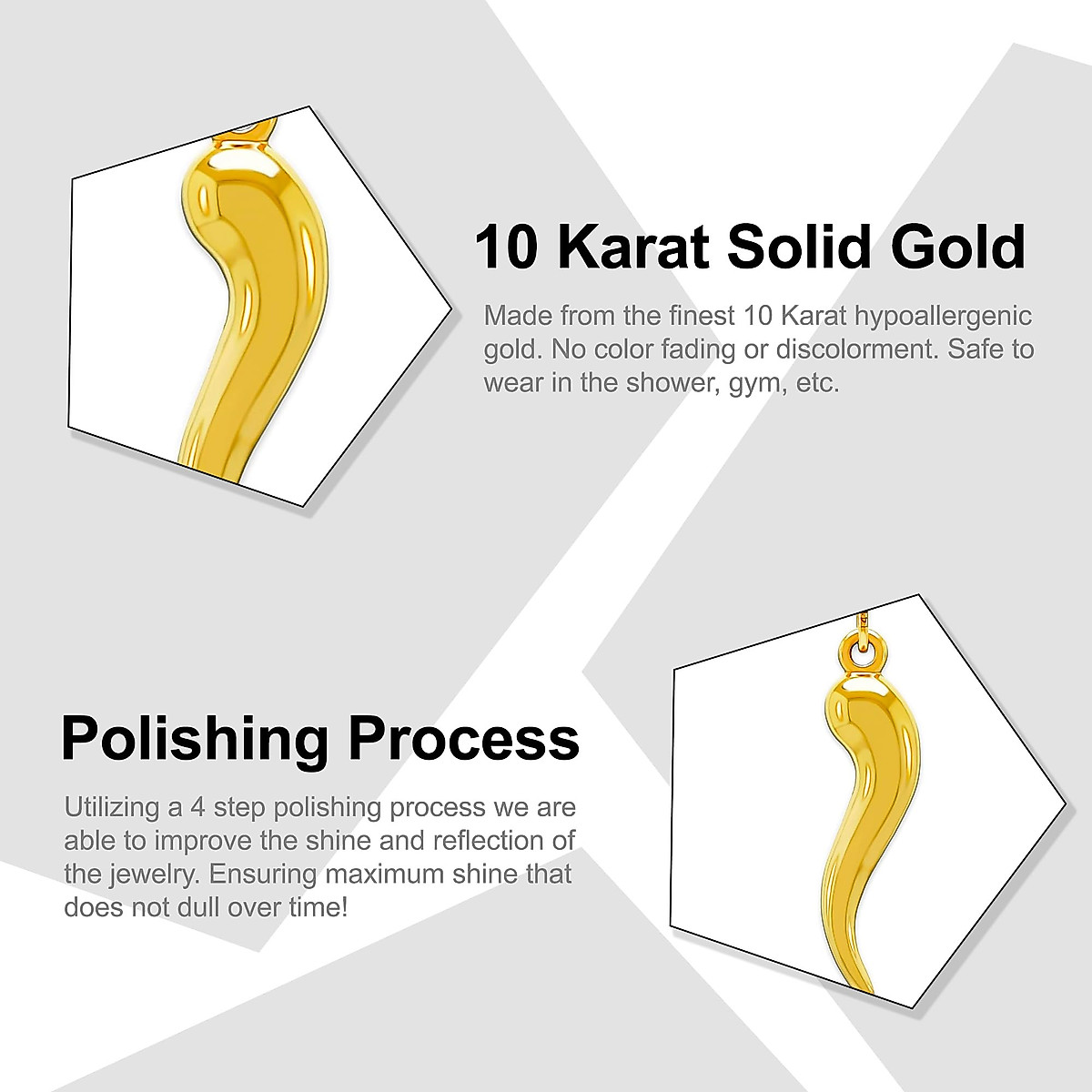 CA CHARMAMERICA Gold Italian Horn Charm - 10 Karat Solid Gold - Dangle Charm - Cornicello Charm Pendant (Small)