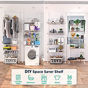 Lilyvane 4 Tiers Over The Toilet Storage, 97 to116” Adjustable Tension Pole Over Toilet Bathroom Organizer, Freestanding Bathroom Shelves Over Toilet for Most Showers Over The Toilet Shelf