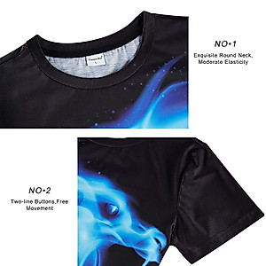 RAISEVERN Boys Dragon Shirts Summer Short Sleeve 3D Print T-Shirts Crewneck Cool Tees Tops Girls Shirt Blue Clothes Outfits Blue Size 9-11T