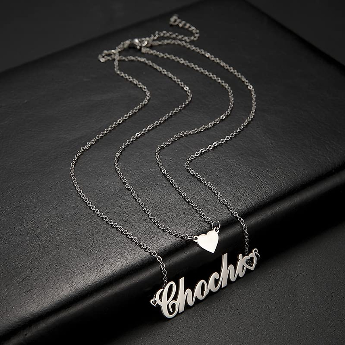 MeMoShe Layered Choker Name Necklace Personalized with Heart, Custom Nameplate Pendant 18K Gold Plated Christmas Gift