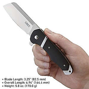CRKT Ripsnort EDC Folding Pocket Knife: Everyday Carry, Heavy Cleaver Style Blade, Flipper Open, Liner Lock, POM with Stainless Inlay, Deep Carry Pocket Clip 7270