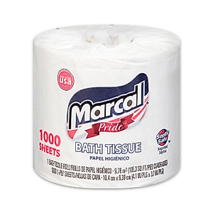 Marcal Pride Toilet Paper, White, 1000 Sheets Per Roll, 20 Rolls Per Case - Sustainable and Chlorine Free Bath Tissue 03408