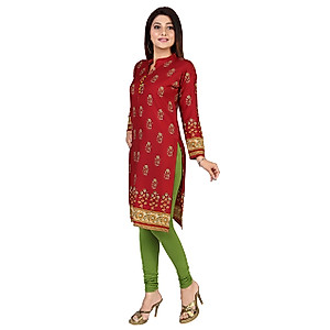 Indian Kurtas for Women Long Kurti Tunic Tops (Maroon, 4XL)