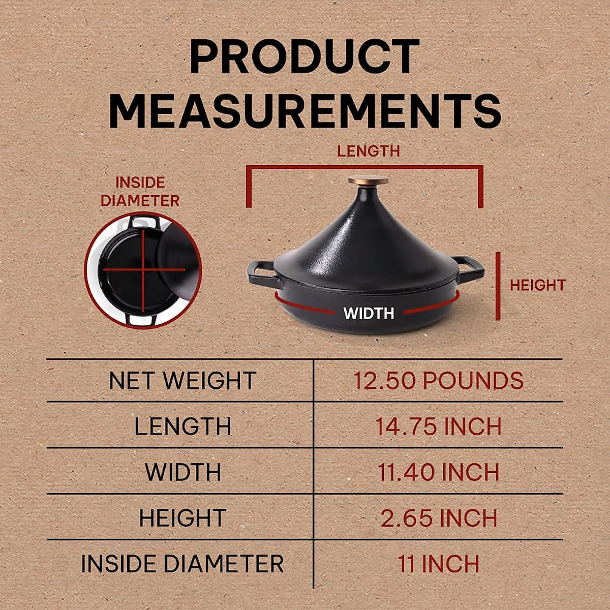 Alva Nori Enameled Cast Iron Tagine Pot Scratch Resistant Non Toxic Cone Lid Bronze Knob 11" PFAS, PFOA & PFTE Free, Cooking Pot, Cast Iron Cookware, Oven Safe, Durable Enamel Coating