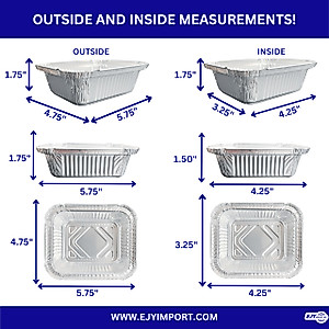 EJY IMPORT Disposable Takeout Pans with Clear Dome Lids | 1lb Capacity Aluminum Pans | Food Containers with Strong Seal for Spill Resistance & Freshness | Recyclable & Eco-Friendly | (25 SETS, 1LB)