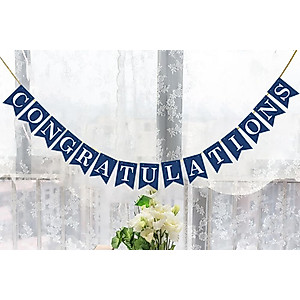 KUNGOON Congratulations Banner,Premium Blue Achievement Celebrations, Graduation/Wedding/Retirement/Bridal Shower Party Decorations.