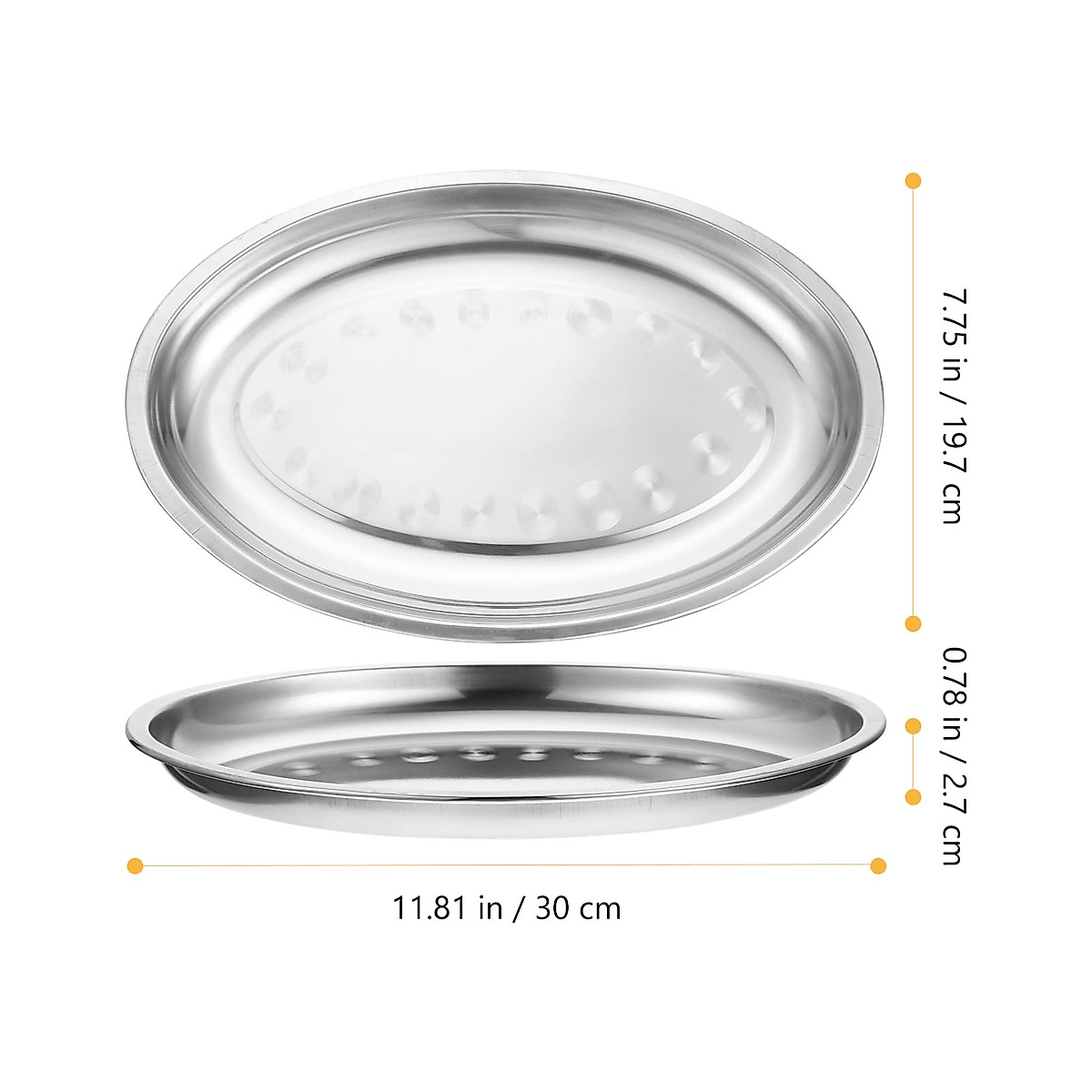 DOITOOL Grilling Platter Stainless Steel Salad Serving Tray Oval Shape Mixing Bowl Serving Tray Dishes Dessert Fruit Dishes Snack Plate Vegetable Candy Display Platters for Kitchen 30cm Platters