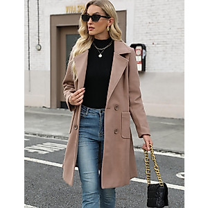 Bankeng Women Winter Wool Blend Camel Mid-Long Coat Notch Double-Breasted Lapel Jacket Outwear (Camel,M)