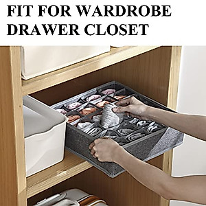 Bructhun Sock Underwear Drawer Organizers, 3 Pack Closet Organizers and Storage Boxes, 64 Cells Wardrobe Cabinet Dividers, 24+24+16 Grey