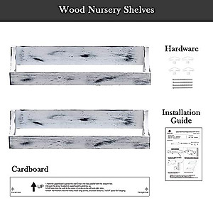 WELLAND Wood Floating Nursery Shelves, Rustic Kids Floating Shelves, Wall Mount Kids Bookshelf Set of 2 White | 15.75" W x 3.5" D x 3.9" H