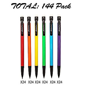 Madisi Mechanical Pencil, 0.7mm Medium Point, HB #2 Lead, Assorted Barrels, 144-Count