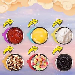 Medxin Salad Dressing Containers To Go, Lightweight Stainless Steel Condiment Containers with Dinosaurs Cartoon Leak Proof Silicone Lids, Reusable Snack Containers [6 PCS]