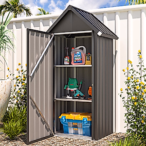 AECOJOY Outdoor Storage Cabinet Waterproof, All Weather Outdoor Cabinet with Shelves Vertical Tall, Metal Outdoor Garden Organization Storage Sheds & Outdoor Storage for Outside & Indoor