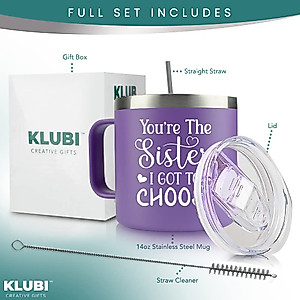KLUBI Gifts for Best Friend – “You’re the Sister I Got to Choose” 14oz Purple Tumbler Mug -Cute Idea for Friendship, Long Distance, Bestie, Birthday, Present, Female, Hostess, BFF