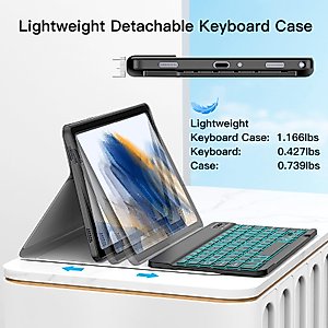 JUQITECH Backlit Keyboard Case for Samsung-Galaxy-Tab A8 10.5 2022 Smart Soft Case with Bluetooth Keyboard for Galaxy Tab A8 10.5" SM-X200/X205/X207 Detachable Wireless Keyboard Tablet Cover, Black