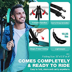 BELEEV V5 Scooters for Kids 6 Years and up, Folding Kick Scooter 2 Wheel for Adults Teens, 4 Adjustable Handlebar, 200mm Big Wheels, Lightweight Sports Commuter Scooter(Teal)