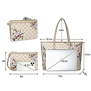 ER.Roulour Large Tote Bags Floral Flowery Tote Handbags Purse Set for Women, Top Handle Satchel Lightweight Ladies Shoulder Bag 2pcs