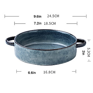 WAOCEO Dinner plate Dinner Plate Chinese Creative Ceramic Plate Household Double Ear Handle Large Bowl Plate Round Porcelain Dinner Plates Dishes Plates (Color : B)