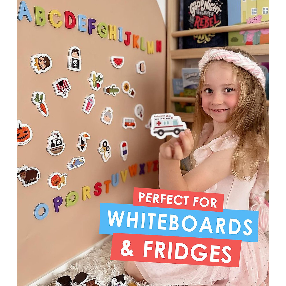 Curious Columbus Magnetic Objects and Letters. Set of 78 Foam Magnets Including 52 Pictures and 26 Uppercase Alphabet Magnets from A-Z. Best Educational Toy for Preschool Learning