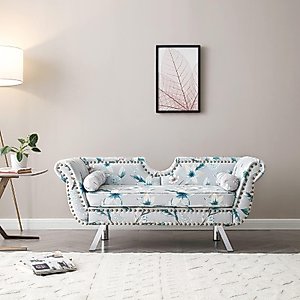 TMEOSK 61”Velvet Loveseat Accent Couch Sofa with 2 Pillows, Modern Upholstered Sleeper Sofa with Removable Cushion and Nailhead Trimming for Living Room Bedroom Apartment (Flower)