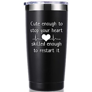 Cute Enough to Stop Your Heart Skilled Enough to Restart It 20 OZ Tumbler.Appreciation Doctor Nurse Gifts.Birthday,Christmas,Medical Nursing Graduation Gifts for Medical Worker Travel Mug(Black)