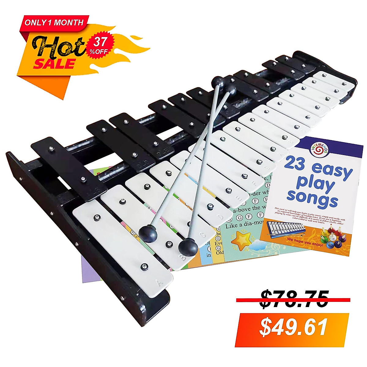 Glockenspiel 25 Note Chromatic A-A Tuned Xylophone, Black Soft Bag