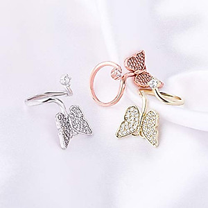 TOPGRILLZ 14K Gold Plated Iced out Butterfly Adjustable Finger Tip Ring for Women Novelty Fashion Jewelry (Rose Gold)