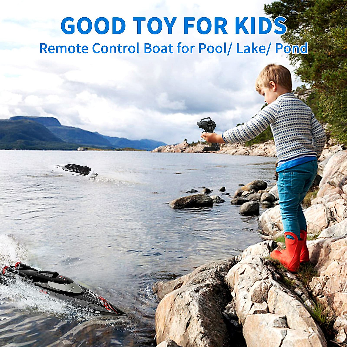 GoolRC RC Boat, WLtoys WL916 Remote Control Boat, 60KM/H High Speed RC Racing Boat for Pools or Lakes, 2.4GHz RC Boats with Low Battery Alarm for Kids and Adults,