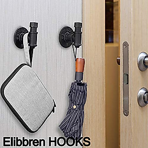 Elibbren 3 Pack Rustic Style Industrial Iron Pipe Coat Towel Holder Wall Hook for Hanging, Wall Mounted Vintage Robe Clothes Hanger Heavy Duty Farmhouse,Mounting Hardware Included Black