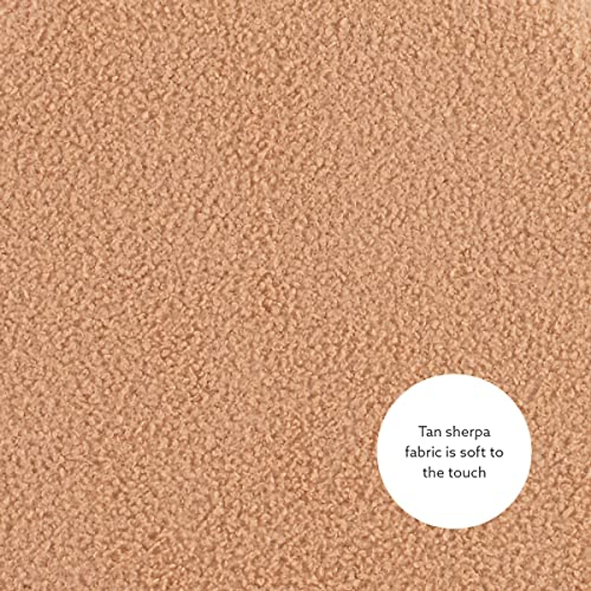 Linon Lexington Tan Sherpa Round Storage Ottoman with Wood Accent