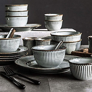 GagalU Dinner Set,38-Piece Ceramic Dinnerware Sets Retro Glaze Porcelain Plates Bowls and Cups Service for 6 People