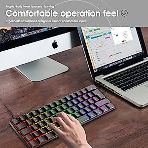 60% True Mechanical Gaming Keyboard Ultra-compact with 20 Rainbow Backlit Type C Wired Programmable 62 Keys Linear Red Switch Waterproof Non-Conflict and Gaming Mouse Pad  for PC/Laptop/PS5（Black)