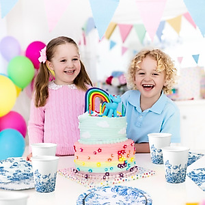 Nitial 200 Piece Blue and White Flower Disposable Tableware Set Serves 50 Guests Floral Paper Plates and Napkins Cups for Bridal Shower Birthday Party Supplies