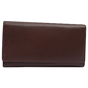 MARSHAL Womens RFID Genuine Leather Wallet Clutch Zip Around Checkbook Organizer for Ladies (Brown)