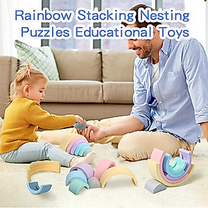 let's make Silicone Stacking Toy 8 Pcs Rainbow Stacker Building Block Set Semicircular Arch Stacking Game Early Education Toy for Babies 3 Years