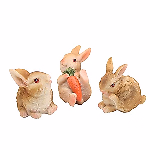 3 Pcs Rabbit Figurines Mini Animals Bunny Miniature Figurines Rabbit Model Fairy Garden Miniature Moss Landscape DIY Terrarium Crafts Ornament Accessories for Home Decoration,B