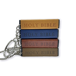 White Dove Blessings Miniature Leather Holy Bible Keychain (Navy), One Size