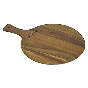 Mountain Woods Small Brown Round Acacia Wood Pizza Peel | Chop/Prep/Serve Board | Charcuterie Platter - 18" x 13" x 0.375"