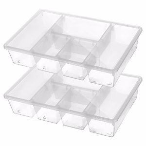 Tideme 2 Pack Divided Veggie Tray with Lid - 5 Compartment Snackle Box Containers for Fridge, Clear Refrigerator Vegetable Food Storage Plastic Organizer Bins for Snack, Fruit, Vegetable, Salad, Meat