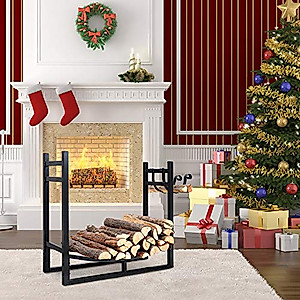 PHI VILLA Heavy Duty Firewood Racks Indoor/Outdoor Log Rack with Kindling Holder, 30 Inches Tall, Black