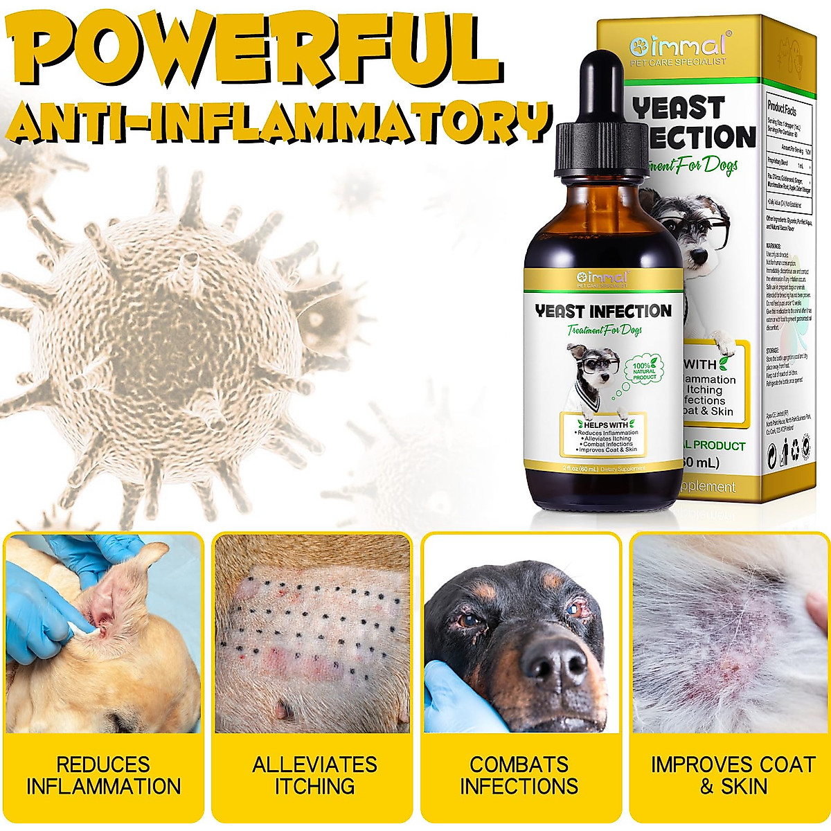 Yeast Infection Treatment for Dogs, Dog Ear Infection Treatment Supports Healthy Itch Relief, Inflammation Relief, Allergy Relief & More 2 oz