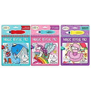 Bright Stripes Let's Craft Magic Reveal Pad No Mess Water Coloring Book Kids Arts and Crafts Fun Painting Learning Activities Book 3 Pack with Refillable Brush, Children’s Travel Toys, Whimsical Art