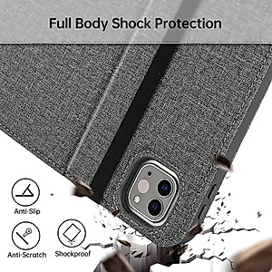 iPad Pro 12.9 Case 6th Generation 2022 / 5th Gen 2021/2020 4th / 2018 3rd Gen, iPad Pro Cases with Pencil Holder, Full-Body Protection Leather Cover for Women, Auto Wake/Sleep - Grey