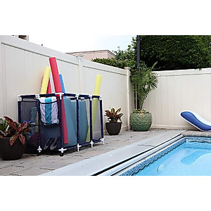 TisYourSeason Rolling Pool Toy Storage Cart Bin - XX-Large | Perfect Contemporary Nylon Mesh Basket Organizer For Your Goggles, Beach Balls, Floats, Swim Toys & Accessories
