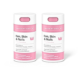 Health by Habit Hair, Skin and Nails Supplement 2 Pack (120 Capsules) - Biotin 2000mcg, Vitamin A, Vitamin B, Vitamin C, Hyaluronic Acid, Rosehip, and Alo Vera, Vegan, Non-GMO, Sugar Free (2 Pack)