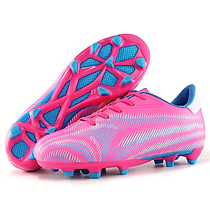 Hawkwell Boys Girls Athletic Outdoor Soccer Cleats Soccer Shoes(Toddler/Little Kid/Big Kid),Pink PU,13 M US