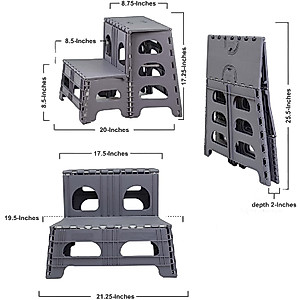 Bee Neat Folding 2 Step Stool for Adults - Collapsible & Foldable Step Ladder for Office, Garage, Closet, Bathroom - Non-Slip & Wide Stepping Stool Supports 300lbs - Industrial - Gray